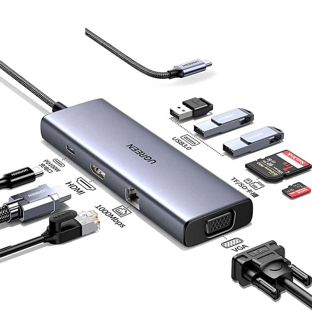 UGREEN 9 In1 Usb C Multifunctional Docking Station With 4k Hdmi, 1*Vga